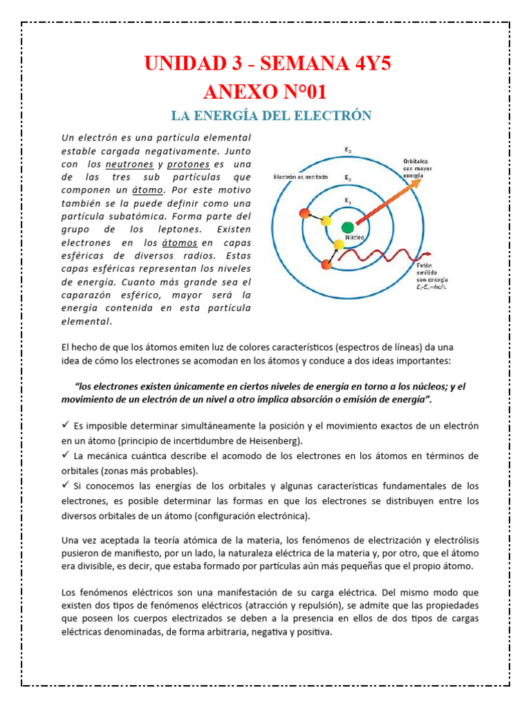 Anexos - Unidad 3 - Sem 4y5 - Ciencia 3° | PDF | Electrón | Átomos