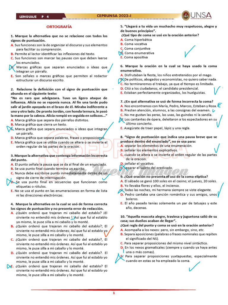 04 Lenguaje Practica 04 Ceprunsa 2022 I Fase | PDF | Coma | Comillas