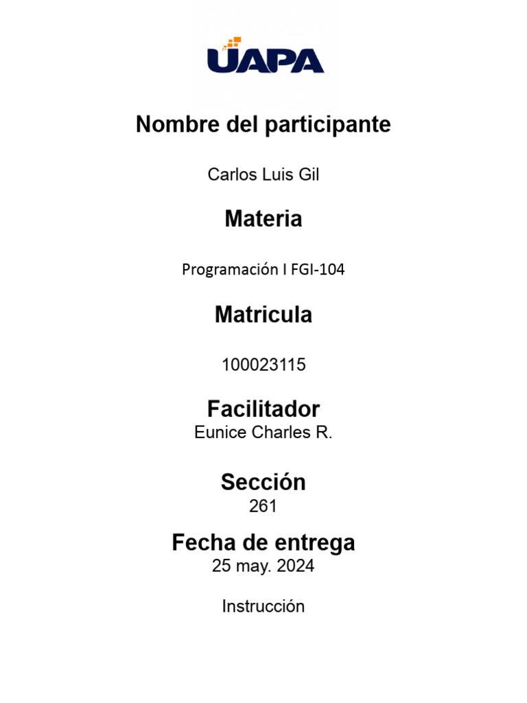 Tarea 2 Programacion I | PDF | Variable (informática) | Lenguaje de programación