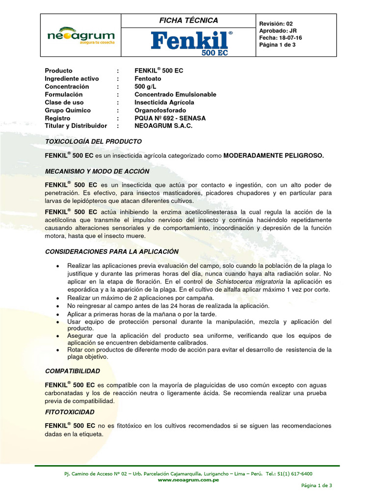 FT - Fenkil 500 Ec | PDF | Insectos | Insecticida