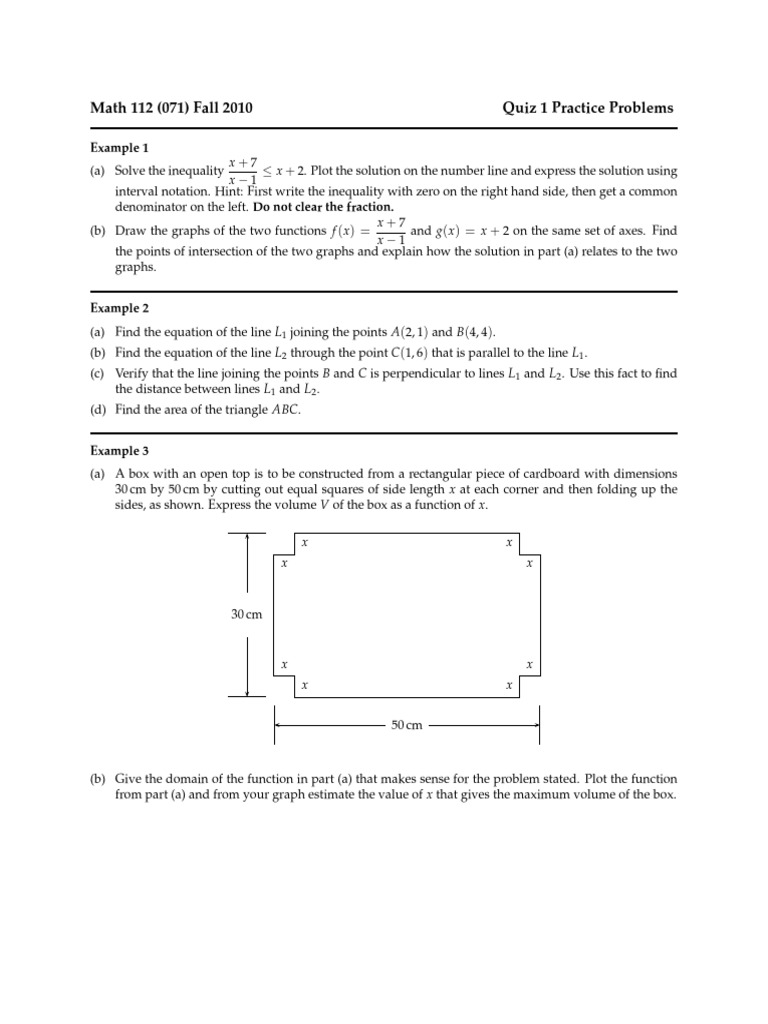 M112 QuizPractice01 Fall 2010 | PDF | Function (Mathematics) | Equations