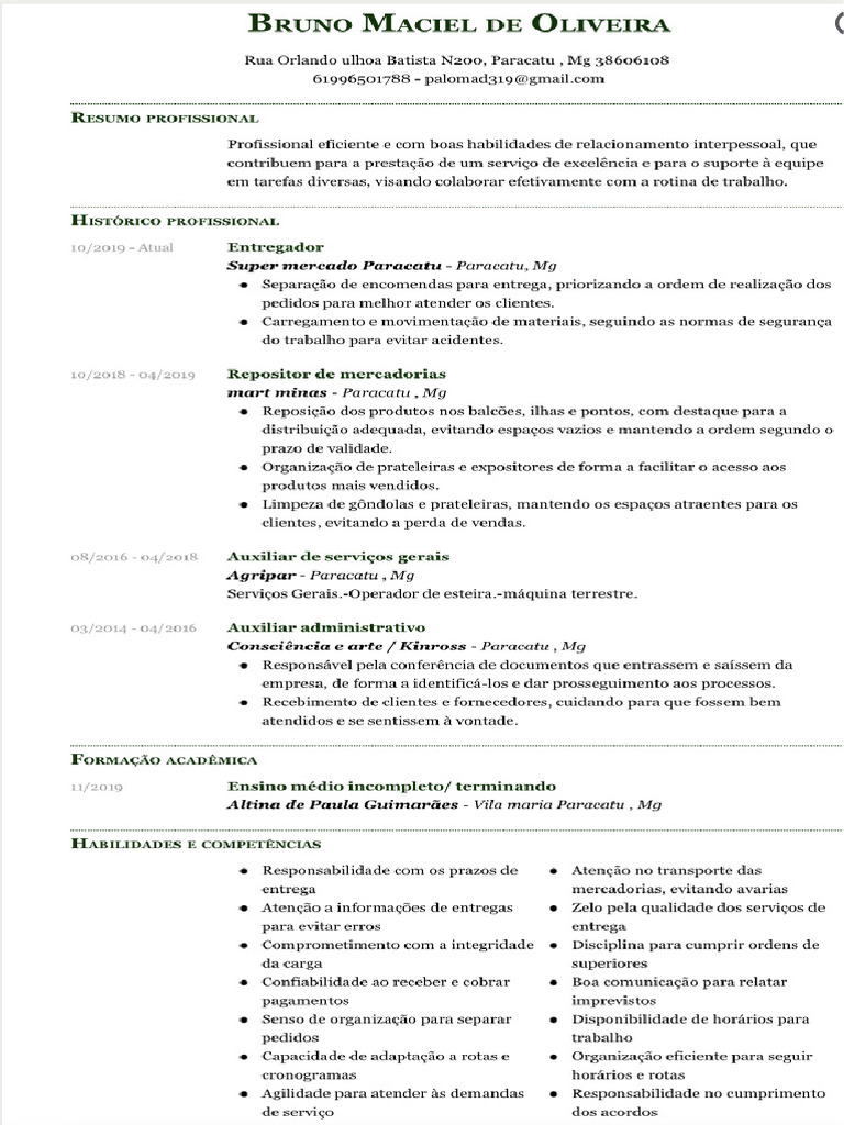 Currículo Bruno Maciel de Oliveira | PDF