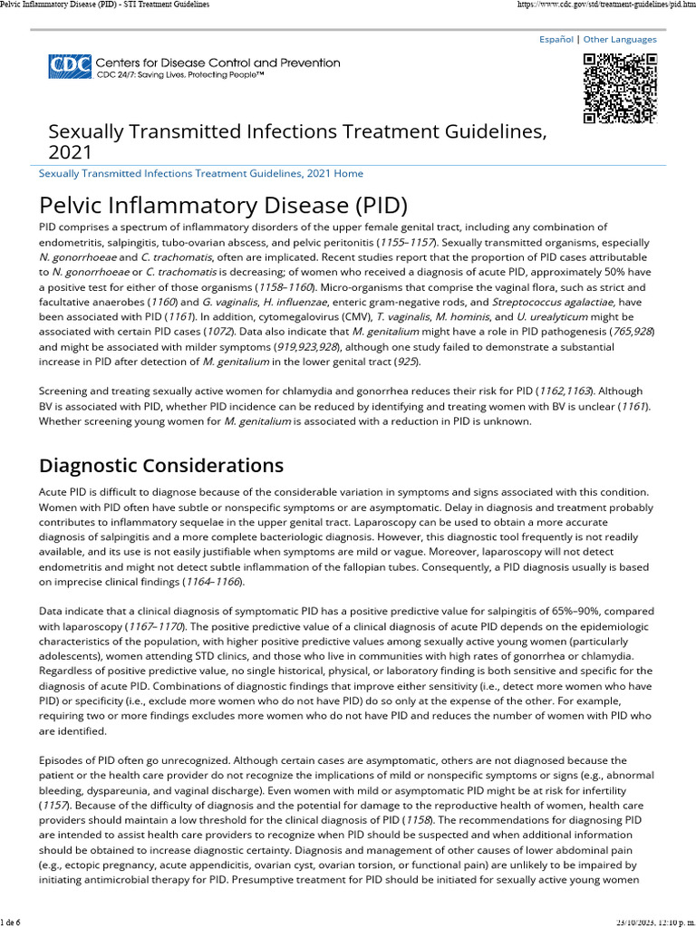 Pelvic Inflammatory Disease (PID) - STI Treatment Guidelines | PDF ...
