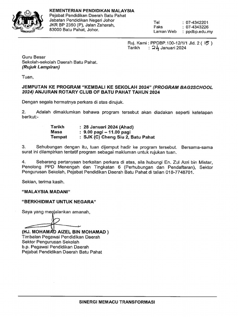 Jemputan Ke Program Kembali Ke Sekolah 2024 | PDF