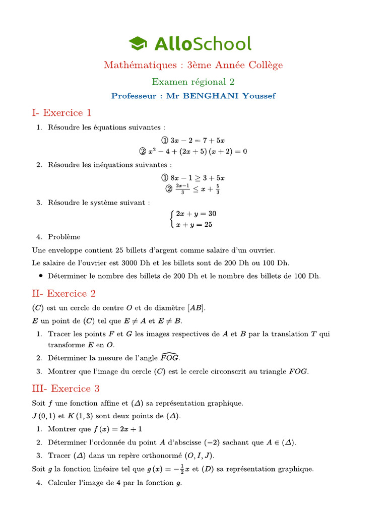 Maths 3ac Examen Regional 2 1 | PDF