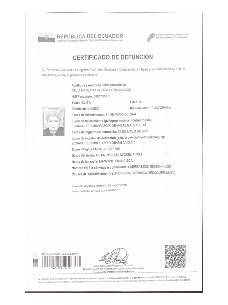 CERTIFICADO DE DEFUNCIÓN | PDF