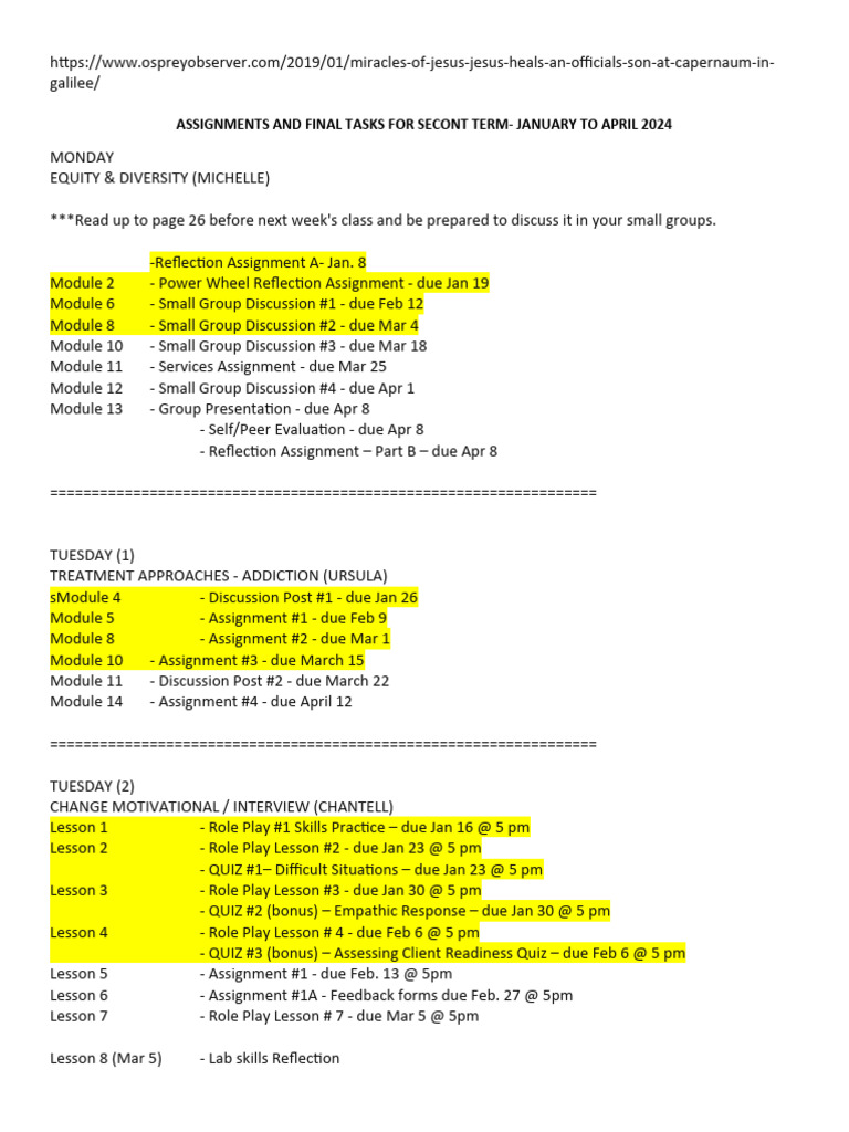 Assignments Schedule Fall2023 | PDF | Mental Disorder | Social Work