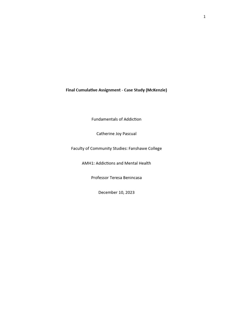 Final Cumulative Assignment - Case Study (McKenzie) | PDF | Mental ...