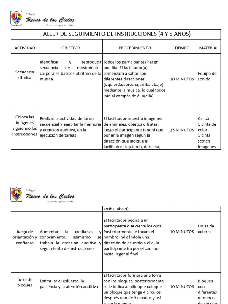 Taller de Seguimiento de Instrucciones | PDF | Ritmo