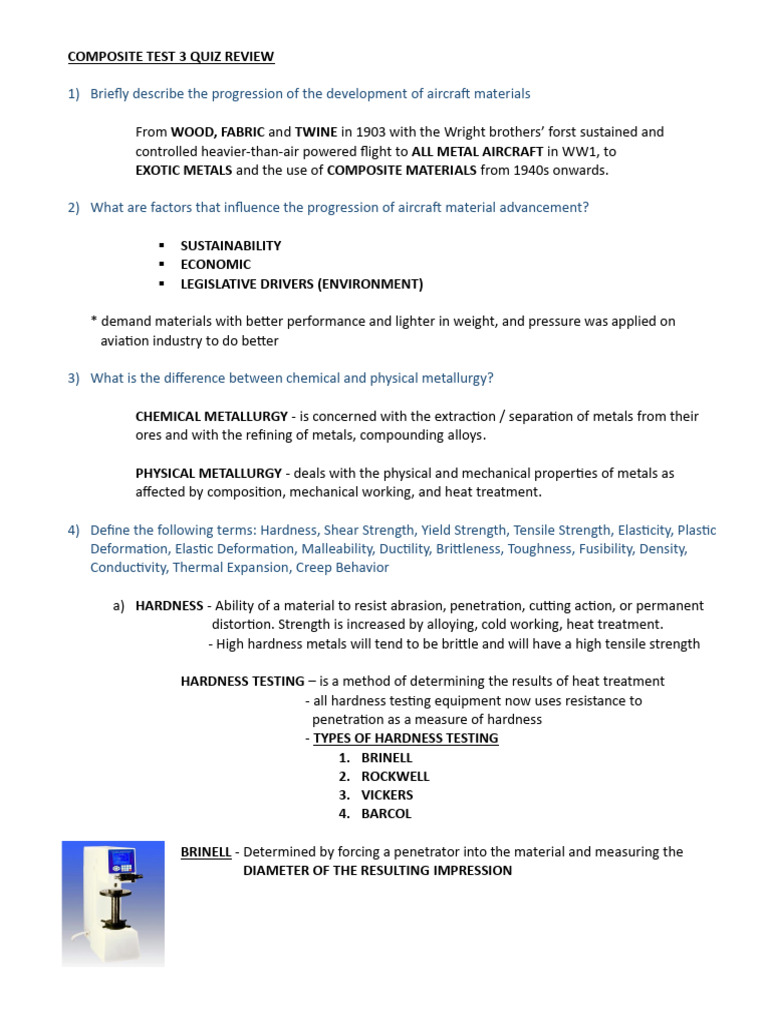 Composite Test 3 Review | PDF | Hardness | Ultimate Tensile Strength