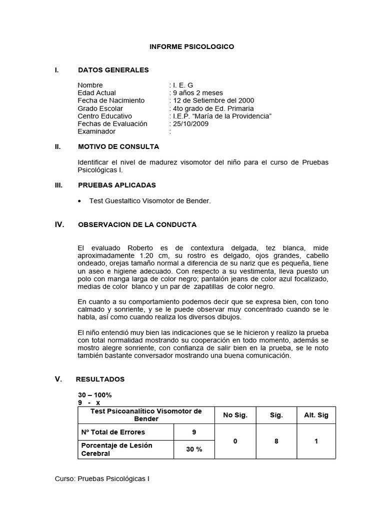 Modelo Informe Psicológico | Descargar gratis PDF | Conceptos psicologicos | Ciencias del ...