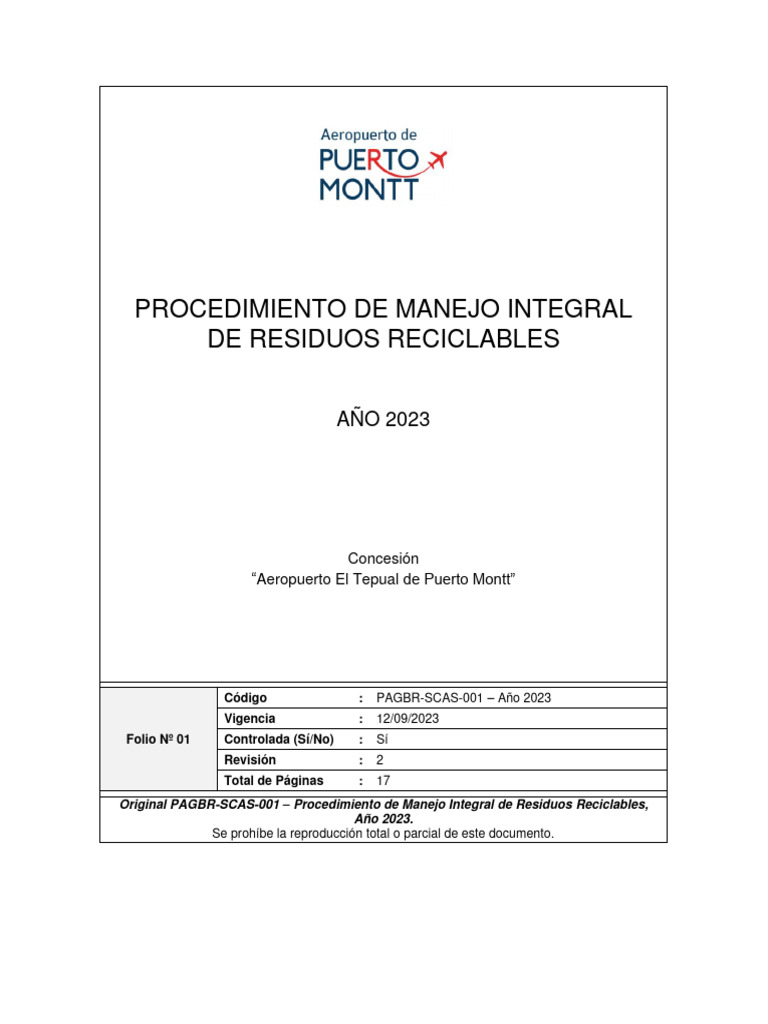 Manejo Integral de Residuos Reciclables 2023 | PDF | Reciclaje | Residuos