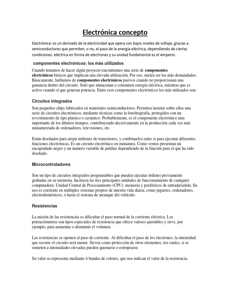 Electrónica Conceptos y Componentes Basicos | PDF | Componente ...