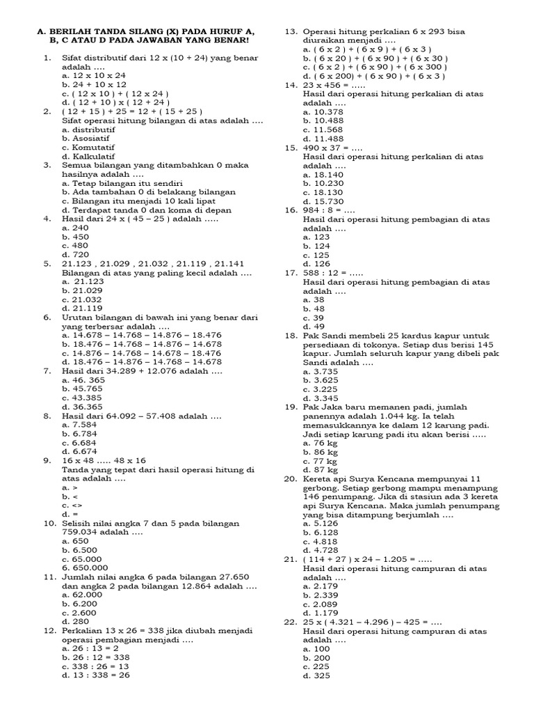 Soal Matematika Kelas 4 Pdf