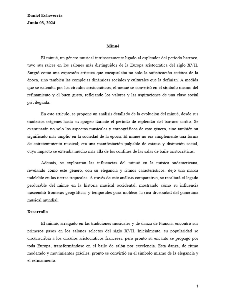 Articulo Minuet - Daniel Echeverria | PDF | Bailes | Barroco