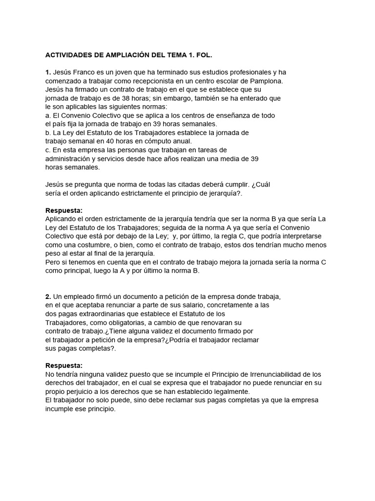 Actividades Tema 1 FOL | PDF | Derecho laboral | Judicaturas