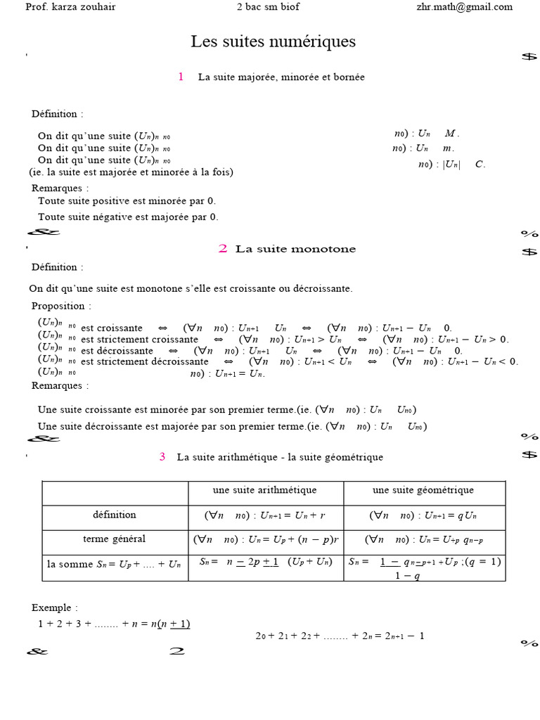 Résumé des suites numériques 2 Bac | PDF | Fonction monotone | Analyse ...