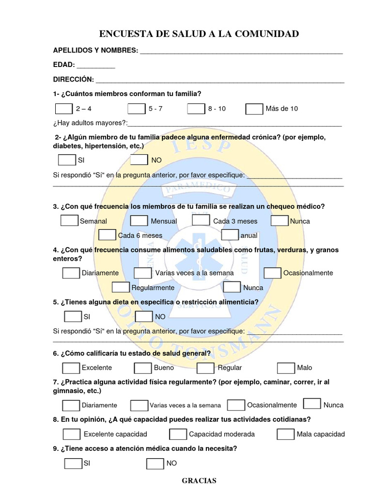 Encuesta de Salud Comunitaria 2024 | PDF | Medicina | Causas de la muerte