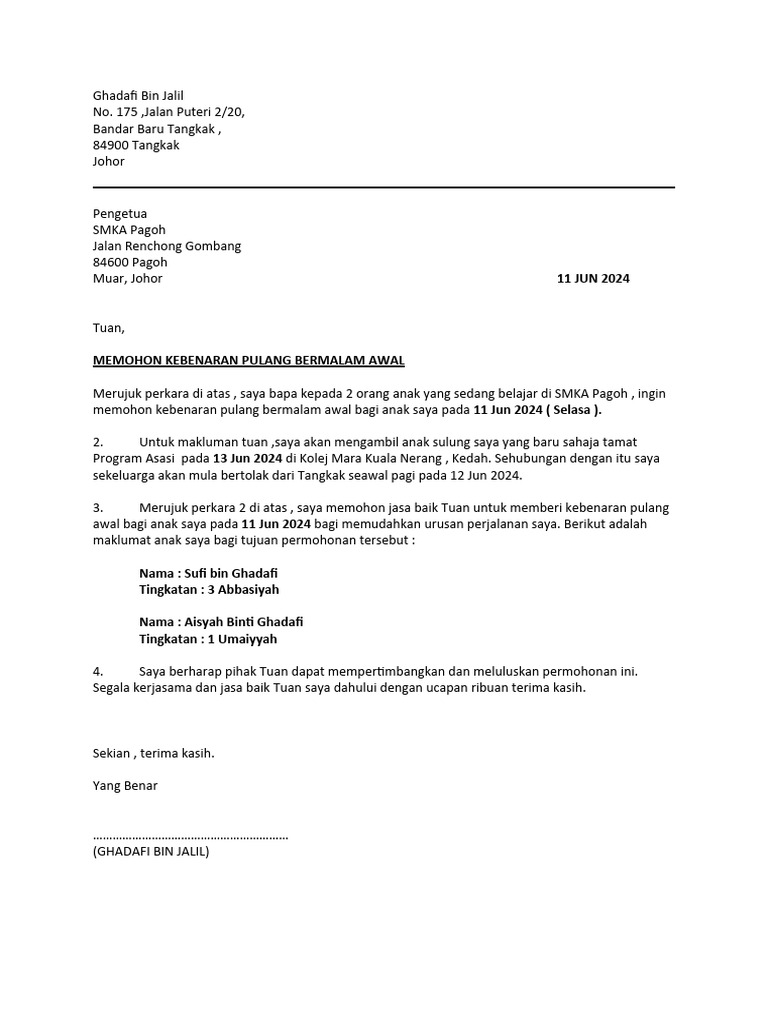 Contoh Surat Kebenaran Anak | PDF