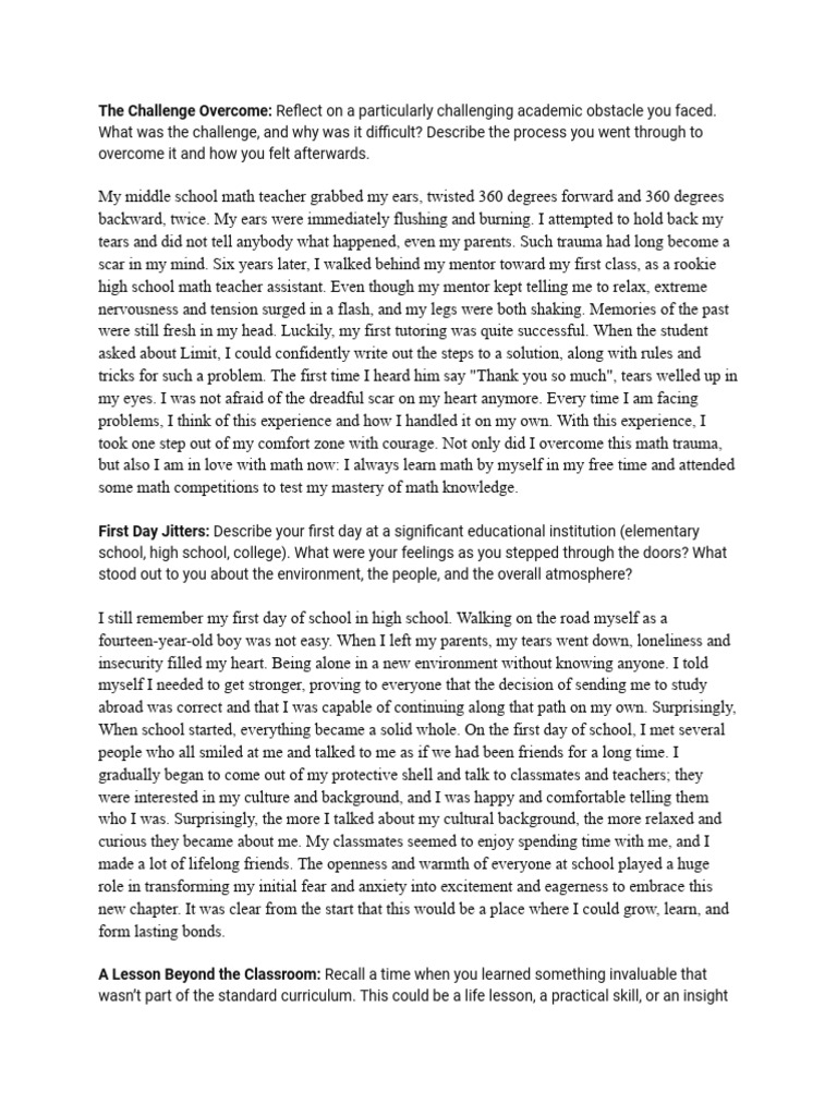 School Memory Brainstorm | PDF | Experience