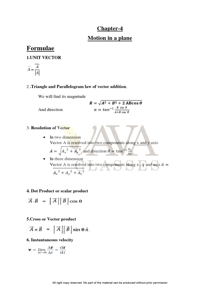 Formulae 240118111330 A978cc53 | PDF | Acceleration | Euclidean Vector