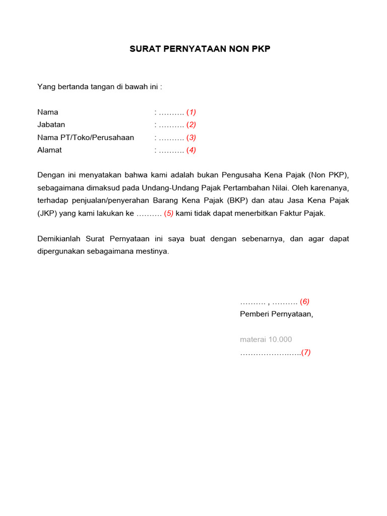 (FORMAT) Surat Pernyataan NON PKP | PDF | Hukum