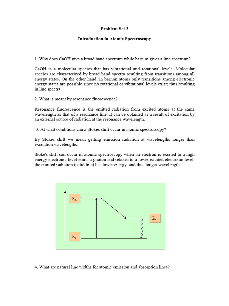 Problem Set 3 Introduction To Atomic Spectroscopy1 Pdf Emission
