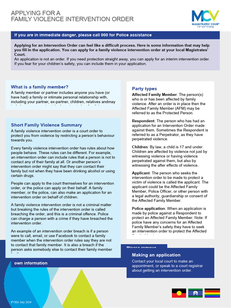 FVIO1 Application for Family Violence Intervention Order | Download ...