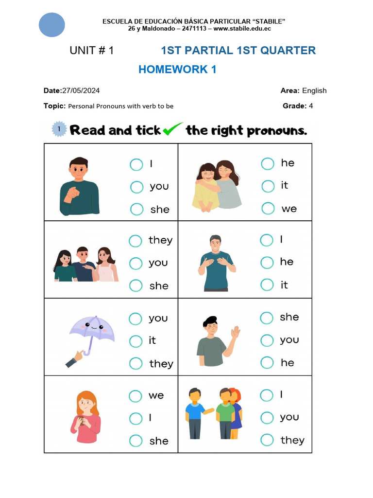 4 ENGLISH MAY 29 TAREAS 1 PERSONAL PRONOUNS AND VERB TO BE | PDF