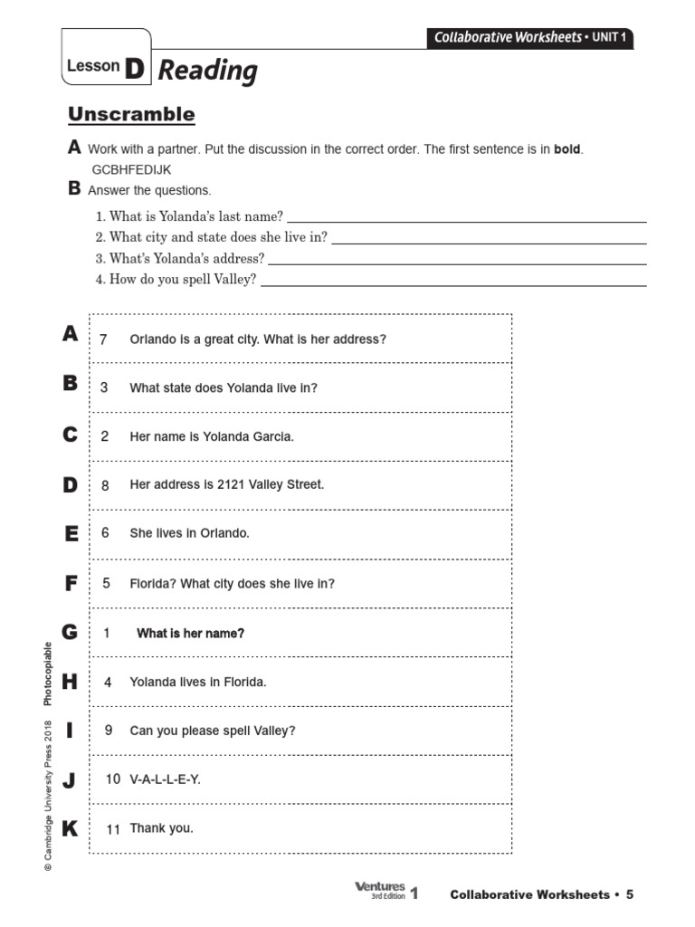 Ventures Level 1 All Units Unscramble KEYS | PDF