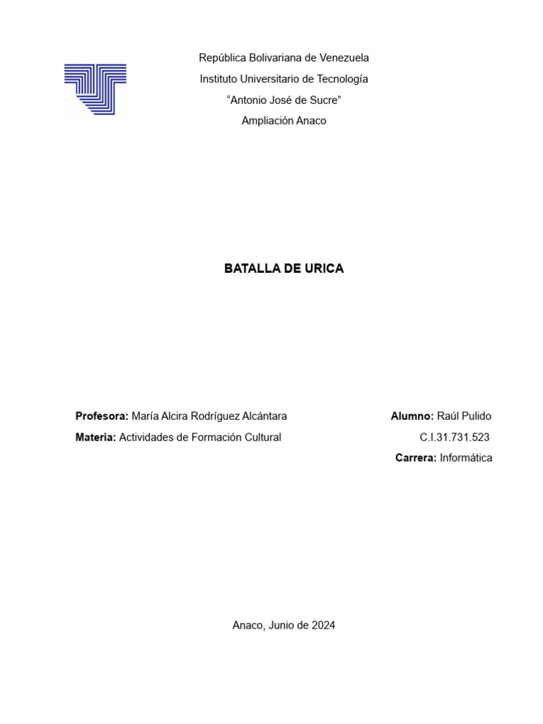 Batalla de Urica, Ensayo de La UTS Anaco | PDF | Venezuela