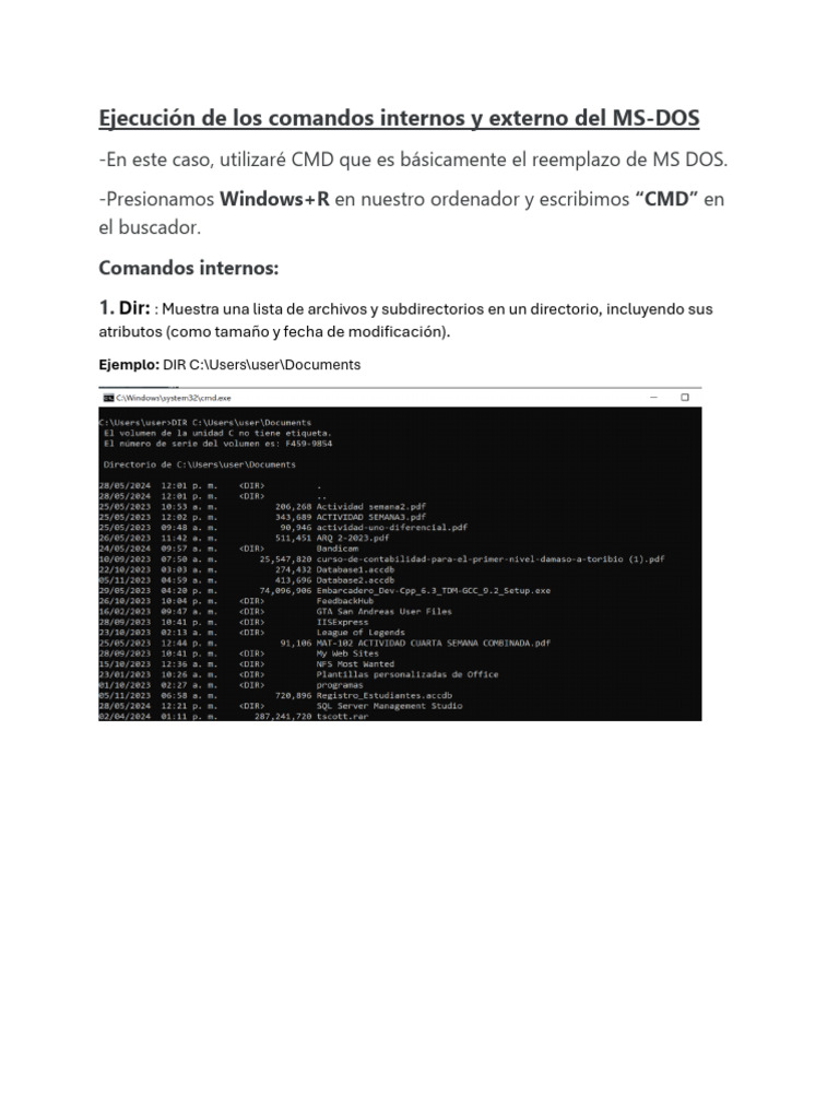 Comandos Internos y Externos de MS DOS | PDF | Archivo de computadora ...