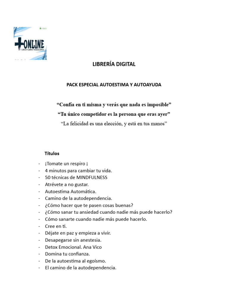Pack Autoestima y Autoayuda Digital | PDF | Autoestima | Las emociones