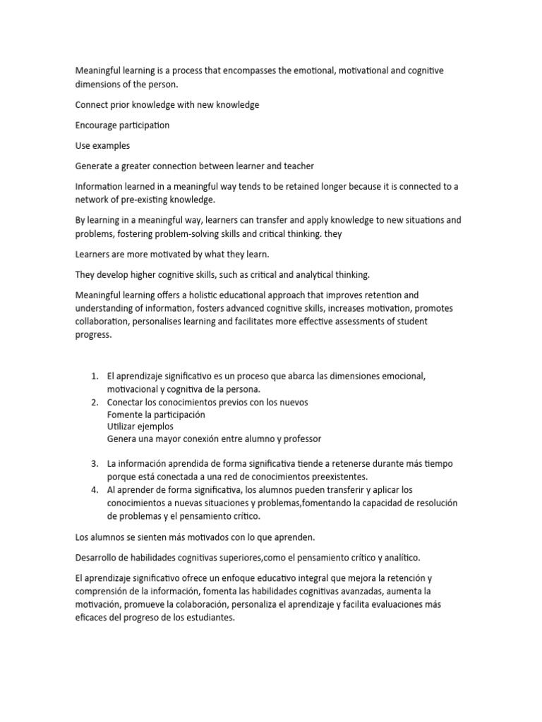 Meaningful Learning Is A Process That Encompasses The Emotional | PDF ...
