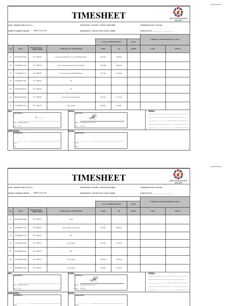 WAK - LAN - MAY - Time - Sheet May - SME - EPC - Batu - Pahat | PDF ...