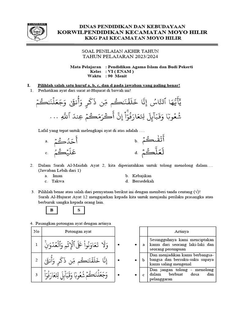 SOAL PAT KLS 6 Komplit | PDF
