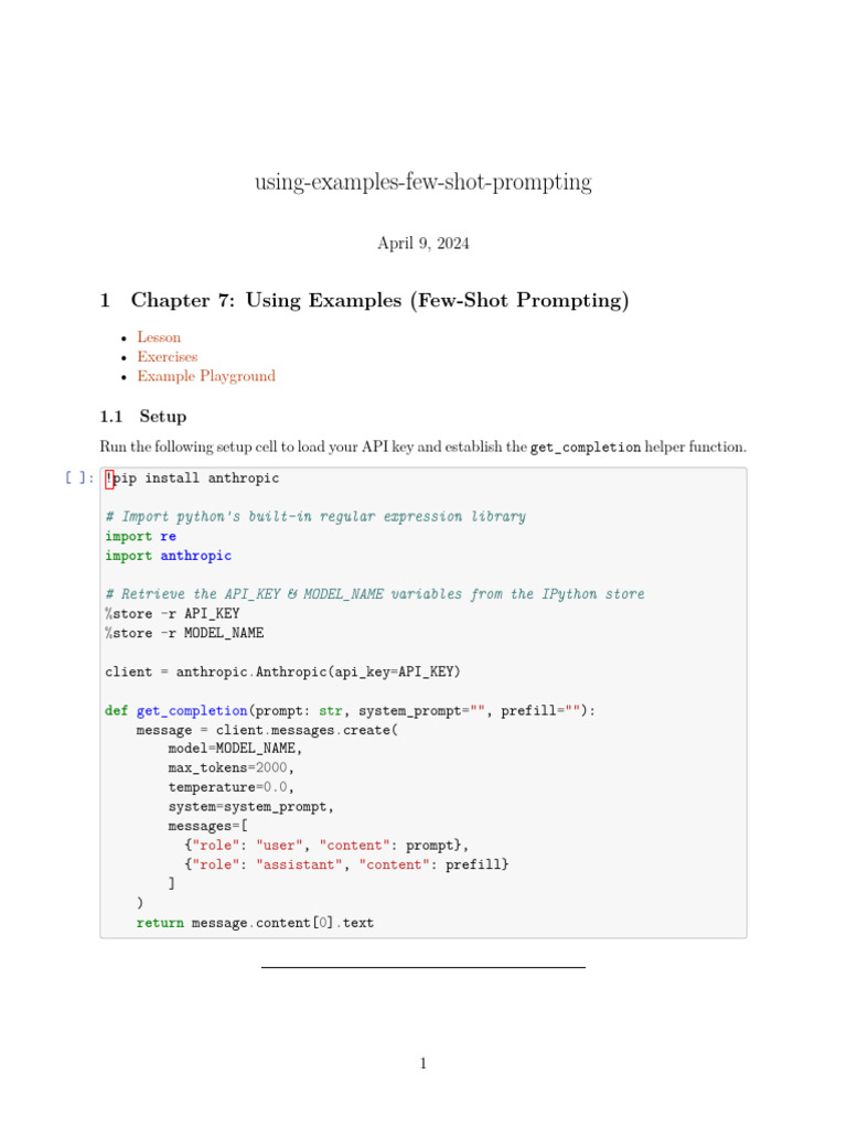 Using Examples Few Shot Prompting | PDF