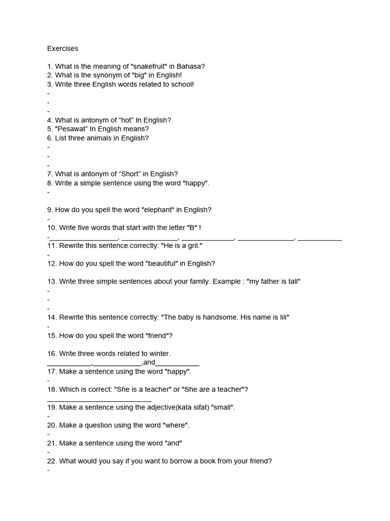 English Exercises for Beginners | PDF | Language Arts & Discipline