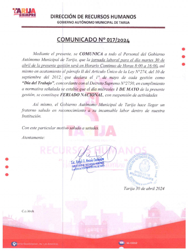 Comunicado n017 2024 1 | PDF