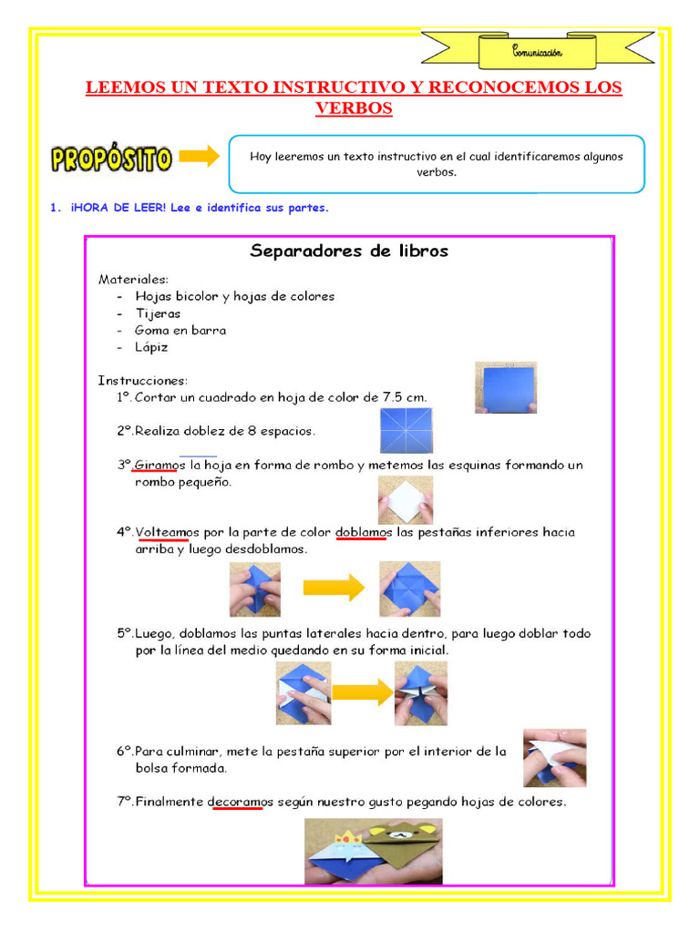 E10 s2 Ficha d3 Com Leemos Textos Instructivos Verbo | PDF