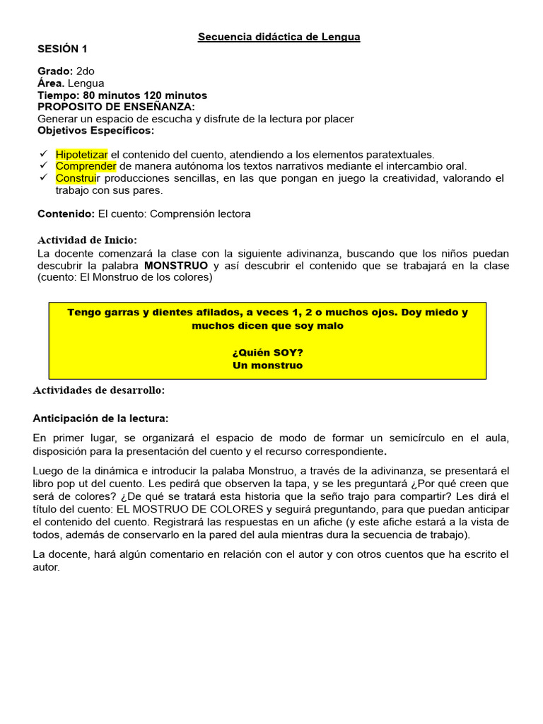Secuencia Didáctica de Lengua SESION 1. | Descargar gratis PDF ...