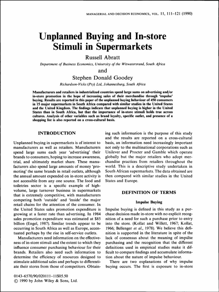 Unplanned Buying and In-Store Stimuli in Supermarkets | PDF ...