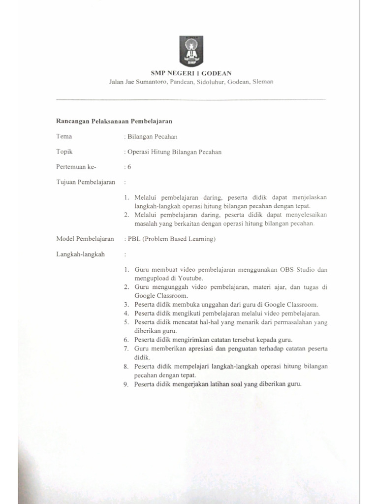 RPP Bilangan Pecahan - Arief Karunia Putra | PDF