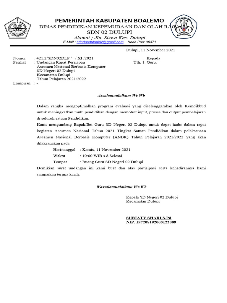 Undangan, Daftar Hadir, Notulen, Rapat Dan Berita Acara ANBK 2021 | PDF | Seni
