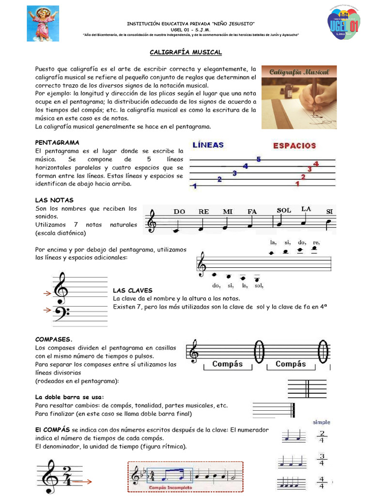 Ficha CALIGRAFIA MUSICAL (1) | PDF | Clave | Formas musicales