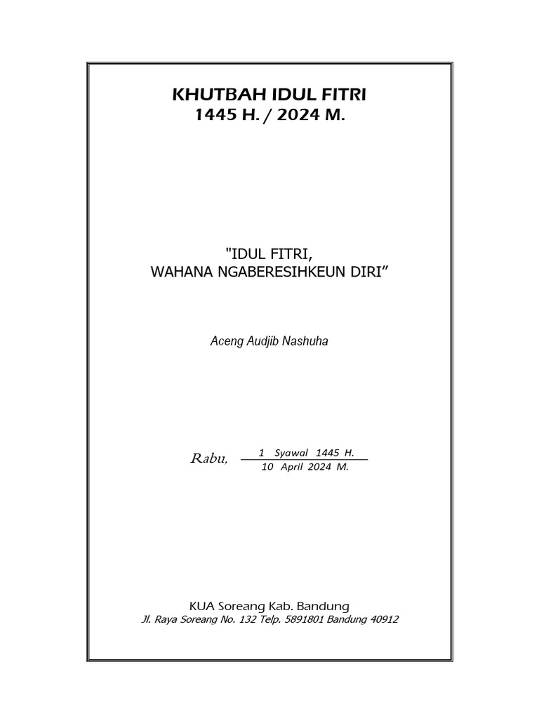 Teks Khutbah Idul Fitri 1445 Acg | PDF
