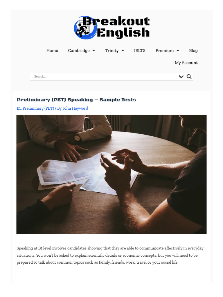 PET Speaking - Sample Tests | PDF | Vocabulary | Cognition