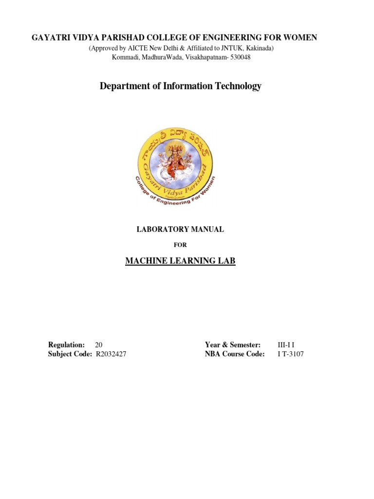 Jntuk R20 ML MANUAL | PDF | Regression Analysis | Artificial Neural Network