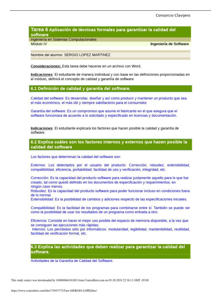 Tarea 6SERGIO LOPEZ | PDF | Software | Calidad (comercial)
