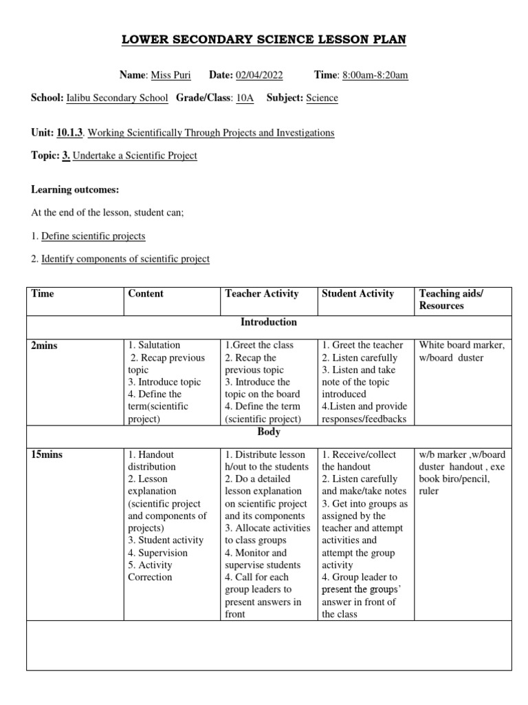 Lower Secondary Science Lesson[1] | PDF | Science | Experiment